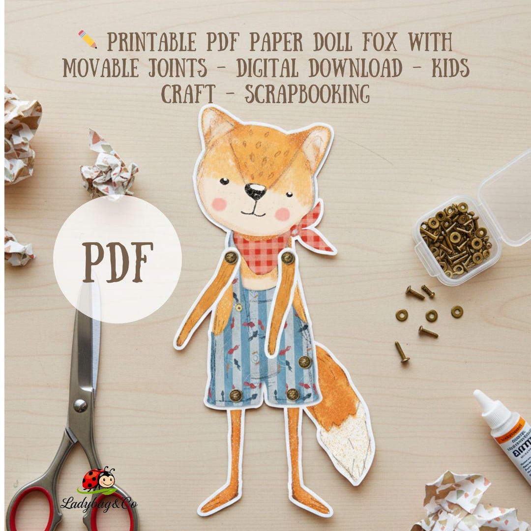 Printable PDF Paper Doll Fox With Movable Joints – Digital Download ...