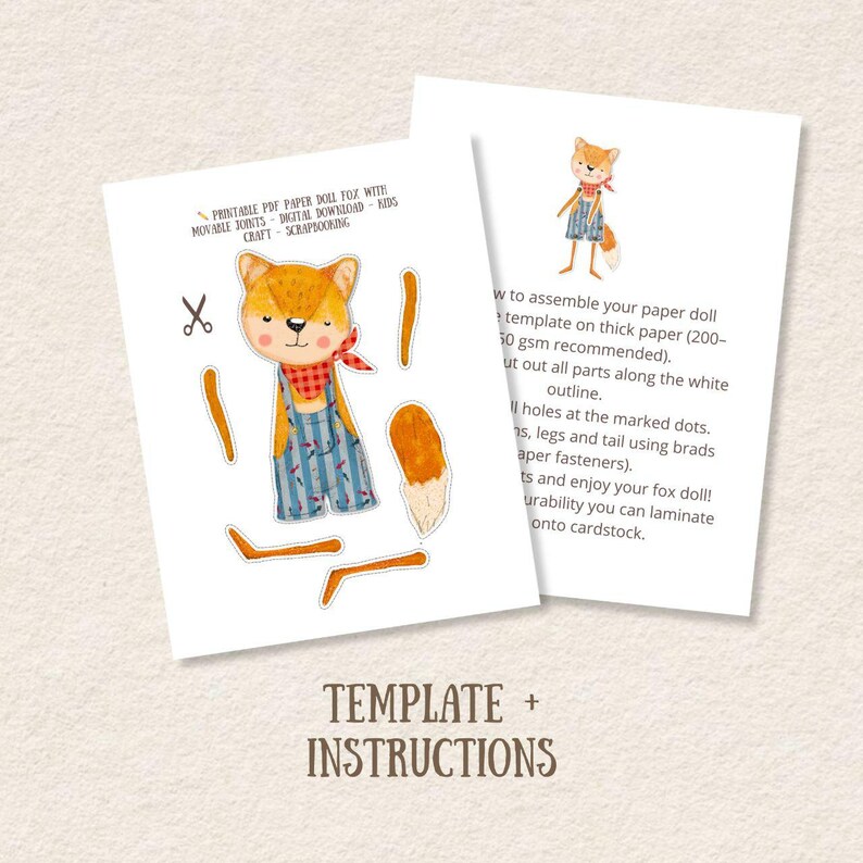 Printable PDF Paper Doll Fox With Movable Joints – Digital Download ...