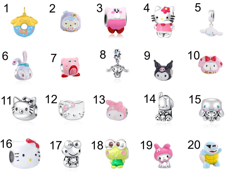 Hello Kitty Sanrio Kuromi Melody Big-eyed Frog Charms Silver 925 ...