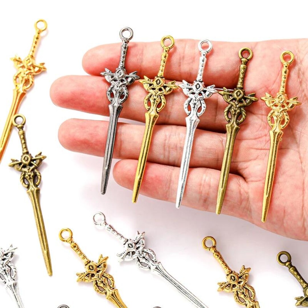 10PCS 5 Colors Mixed Alloy Charms Knight Sword Knife Gun Weapons ...