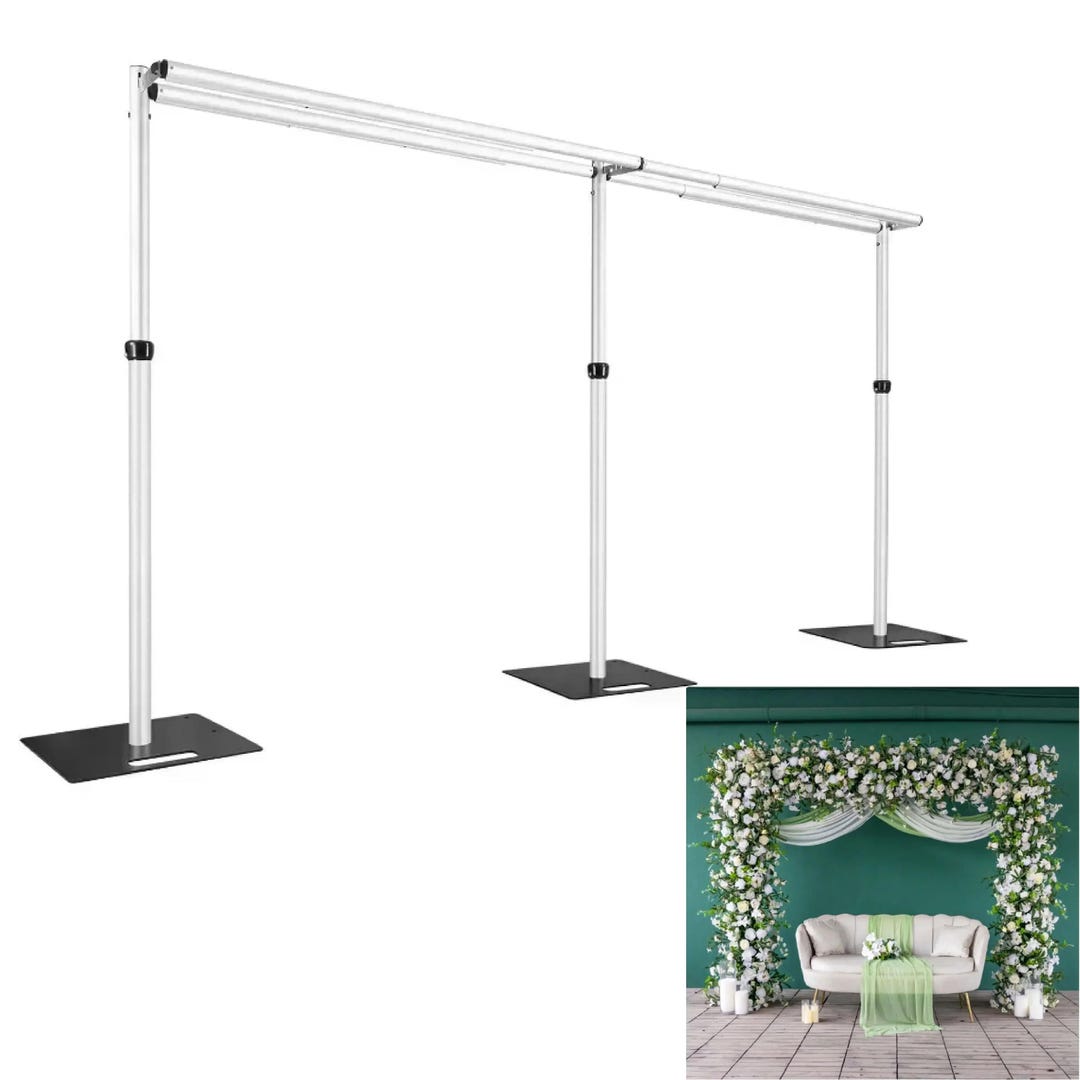 Wedding Backdrop Stand Adjustable Double Crossbar Pipe Ceremony Curtain ...