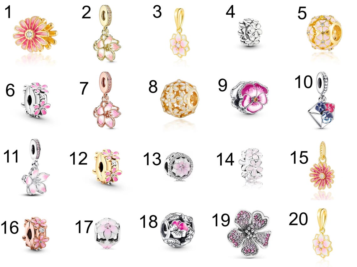 Sparkling Pink Flowers Series Cherry Blossom Daisy Charm Beads Fit ...