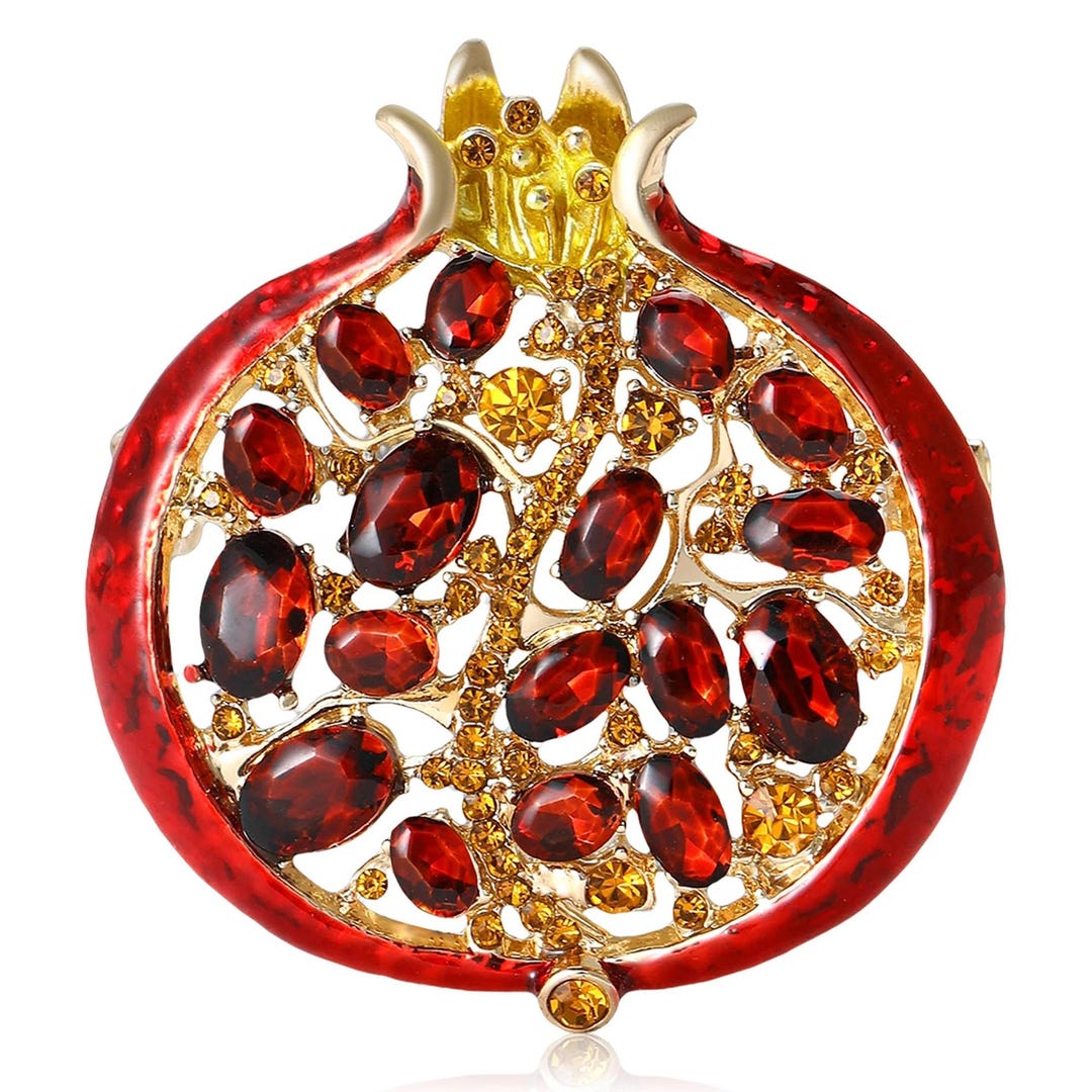 Beaut&berry Luxury Rhinestone Pomegranate Brooches for Women Enamel ...