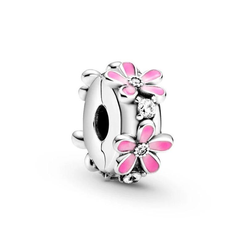 Sparkling Pink Flowers Series Cherry Blossom Daisy Charm Beads Fit ...