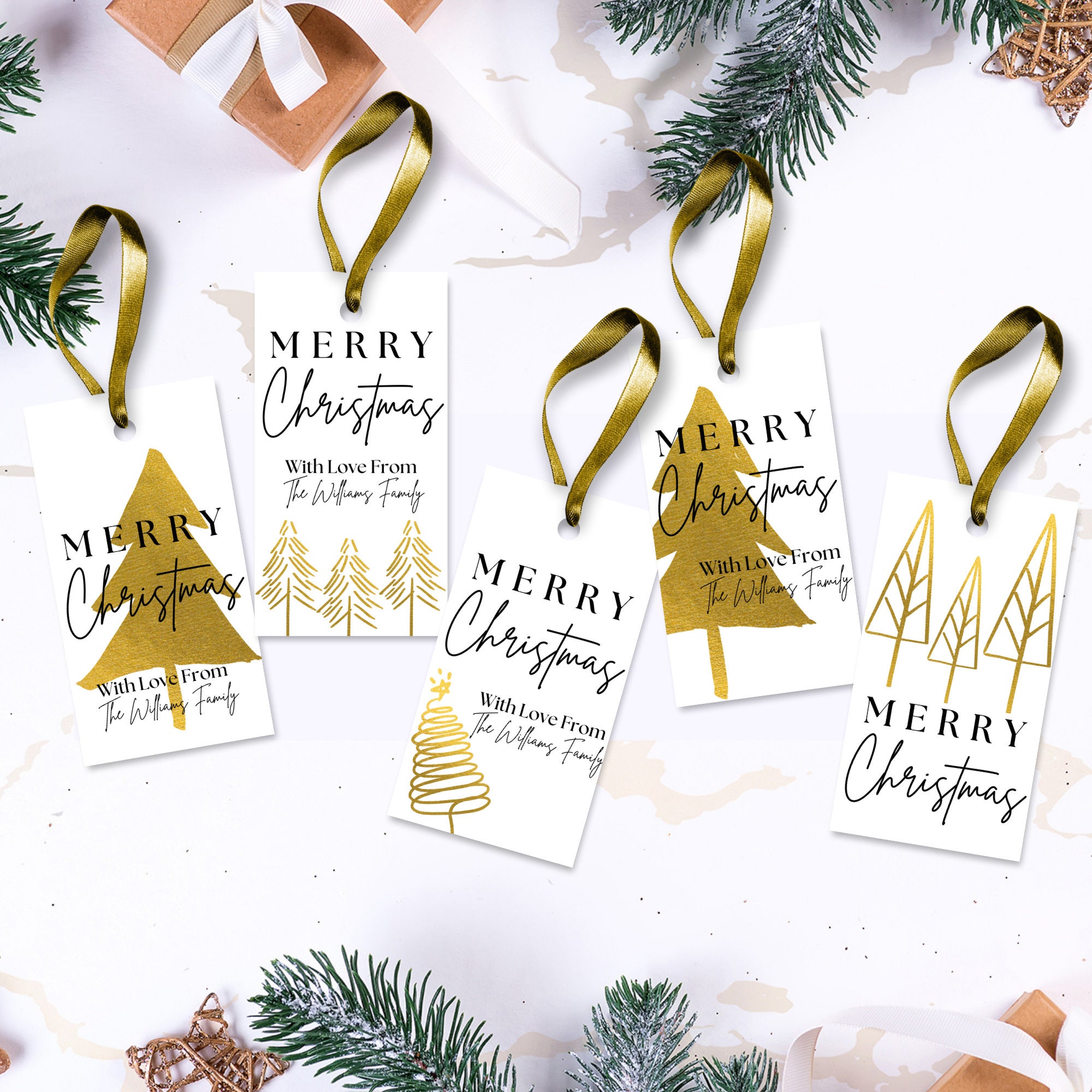 Personalized Gold Christmas Gift Tags, Editable Holiday Labels ...