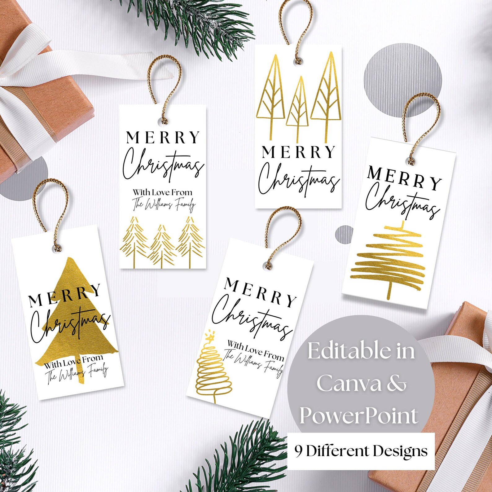 Personalized Gold Christmas Gift Tags, Editable Holiday Labels ...