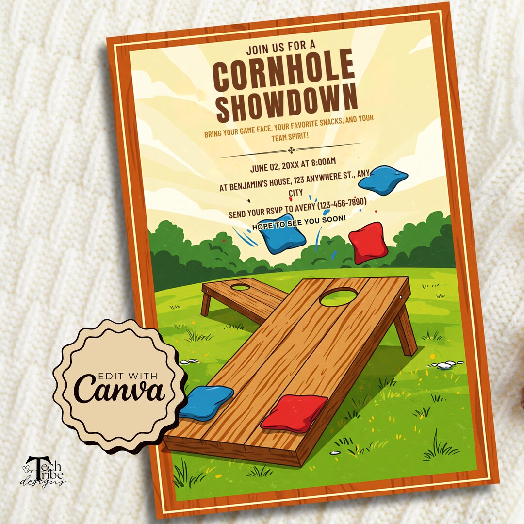 Cornhole Invite, Cornhole Tournament Invite Editable Printable Bean Bag ...