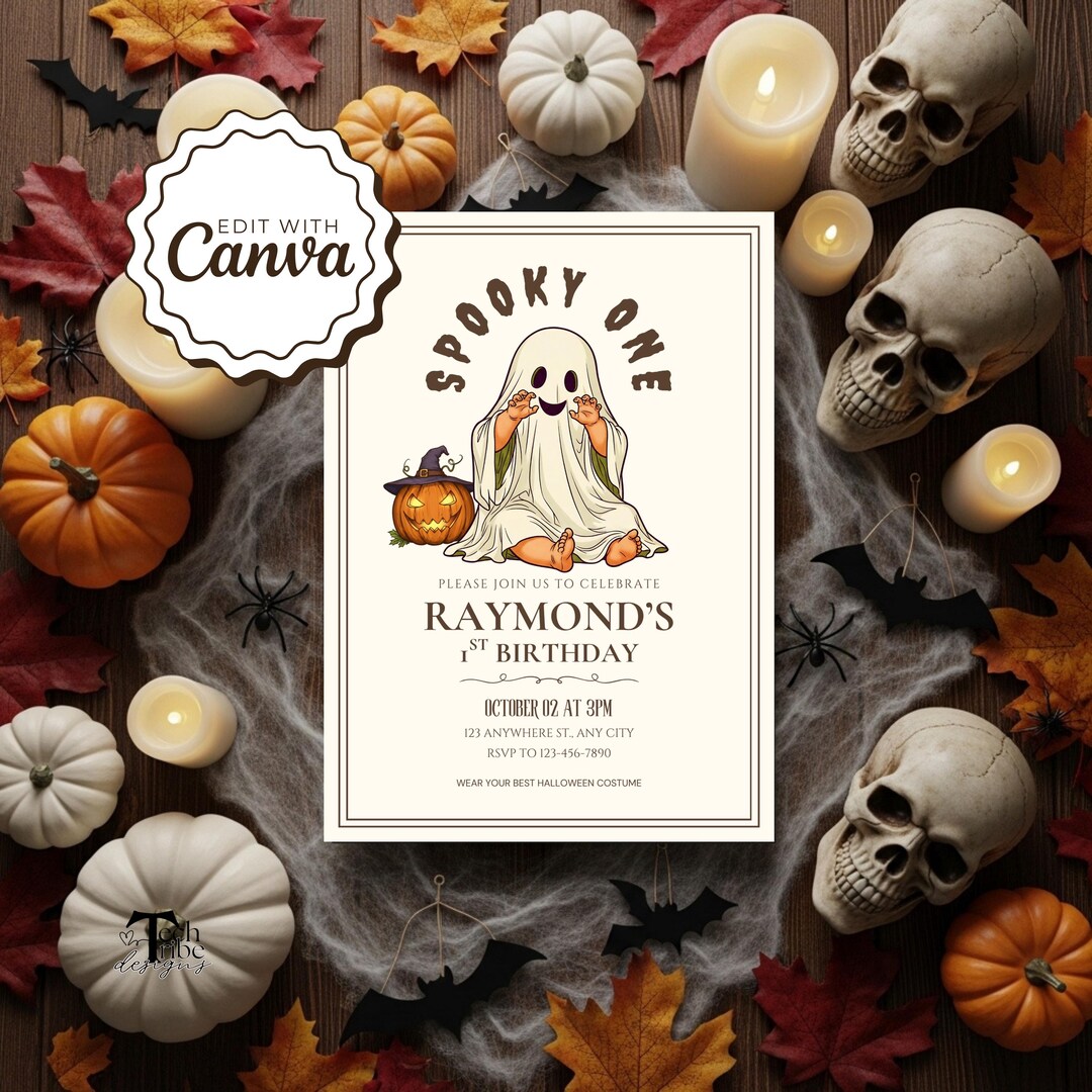 Spooky One Birthday Invitation, Cute Ghost 1st Birthday Invite, First ...