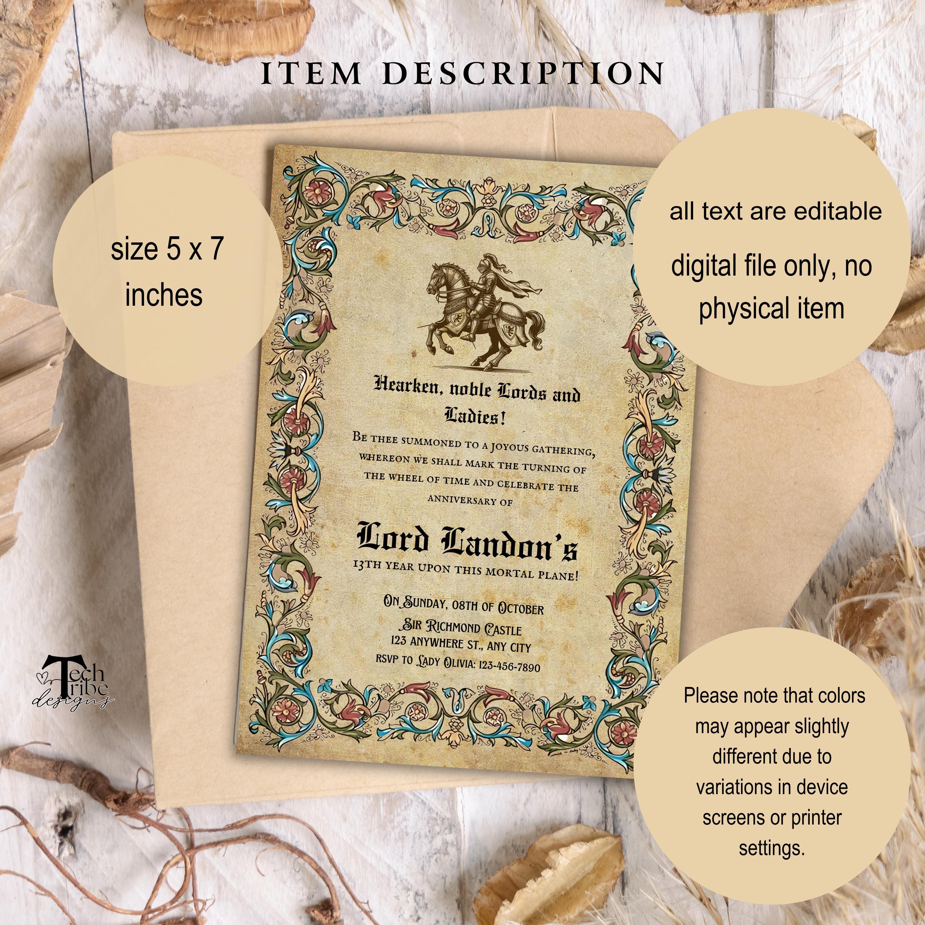 Medieval Invite - Printable Medieval Party Invitation, Digital ...