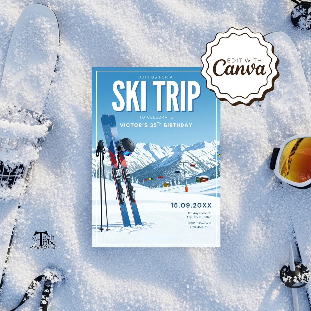Ski Trip Invitation Template, Printable Ski Party Invite, Winter ...