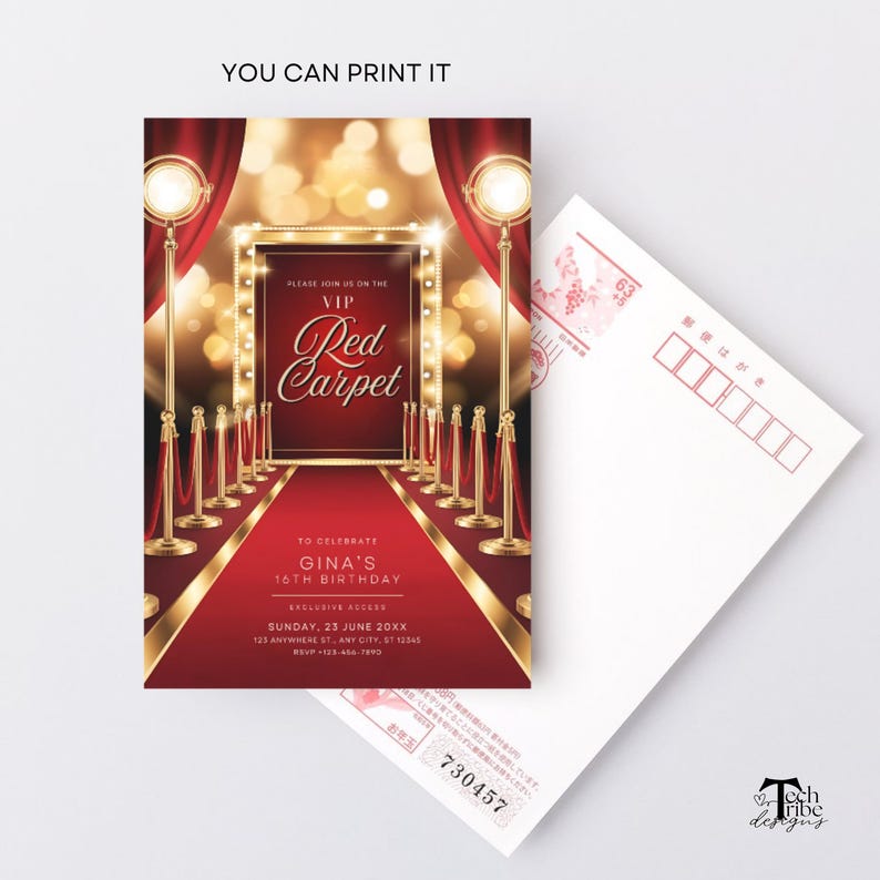 Red Carpet Invite, Red Carpet Birthday Invitation, Hollywood Theme ...