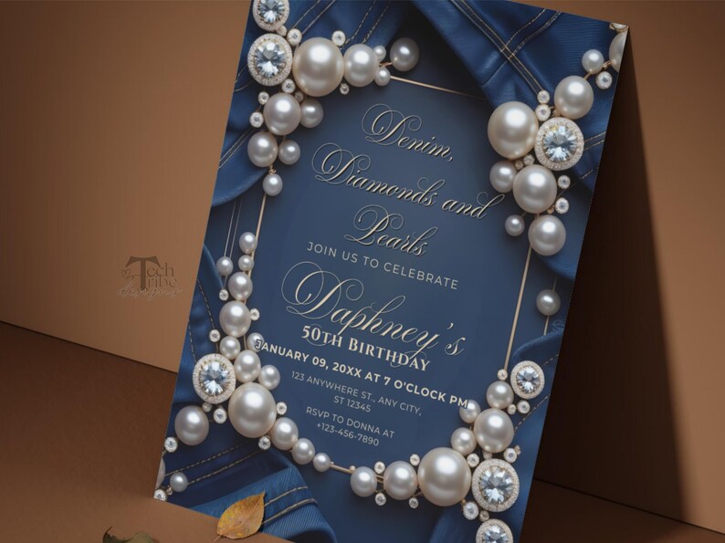 Denim Diamonds and Pearls Invite, Denim and Pearls Invitation Denim and ...