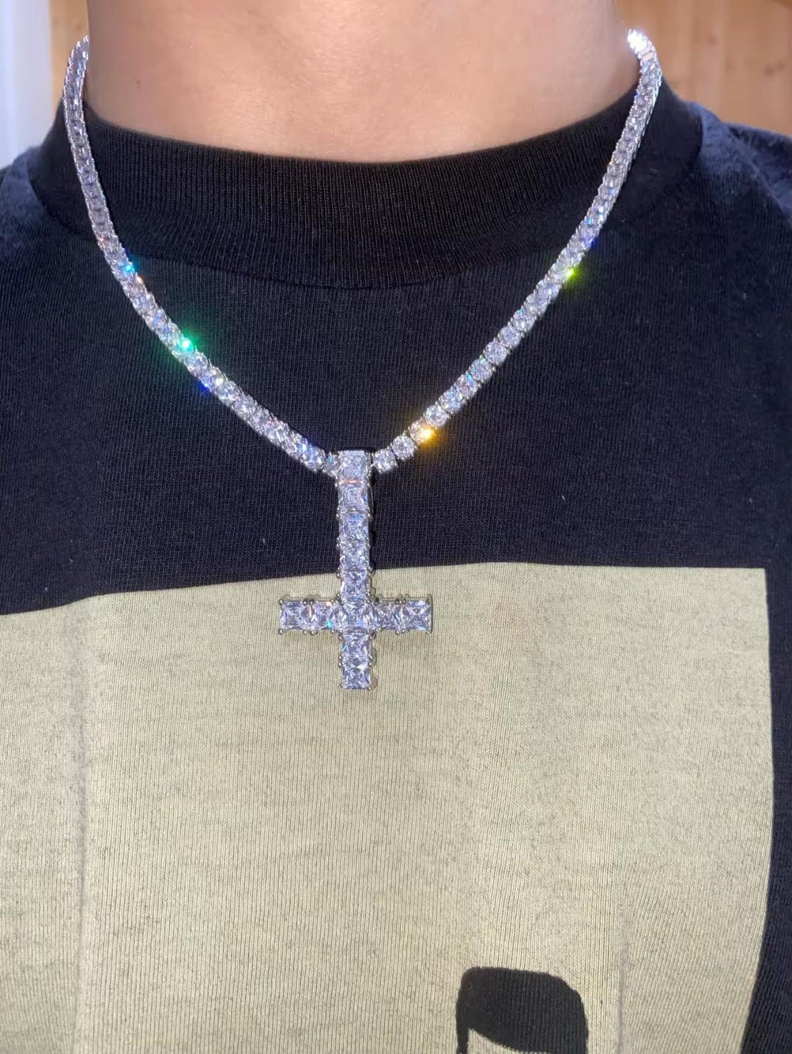 Upside Down Cross Necklace Opium Hip Hop Chain Inverted Cross Hip Hop ...