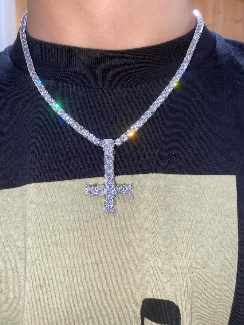 Upside Down Cross Necklace Opium Hip Hop Chain Inverted Cross Hip Hop ...