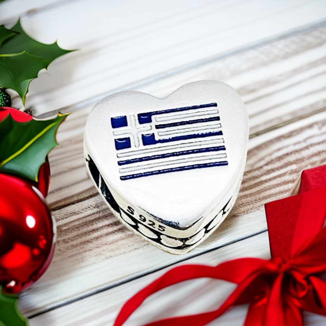 Pandora Greece Flag Exclusive Heart Bead Charm Love Greece,bead Charms ...