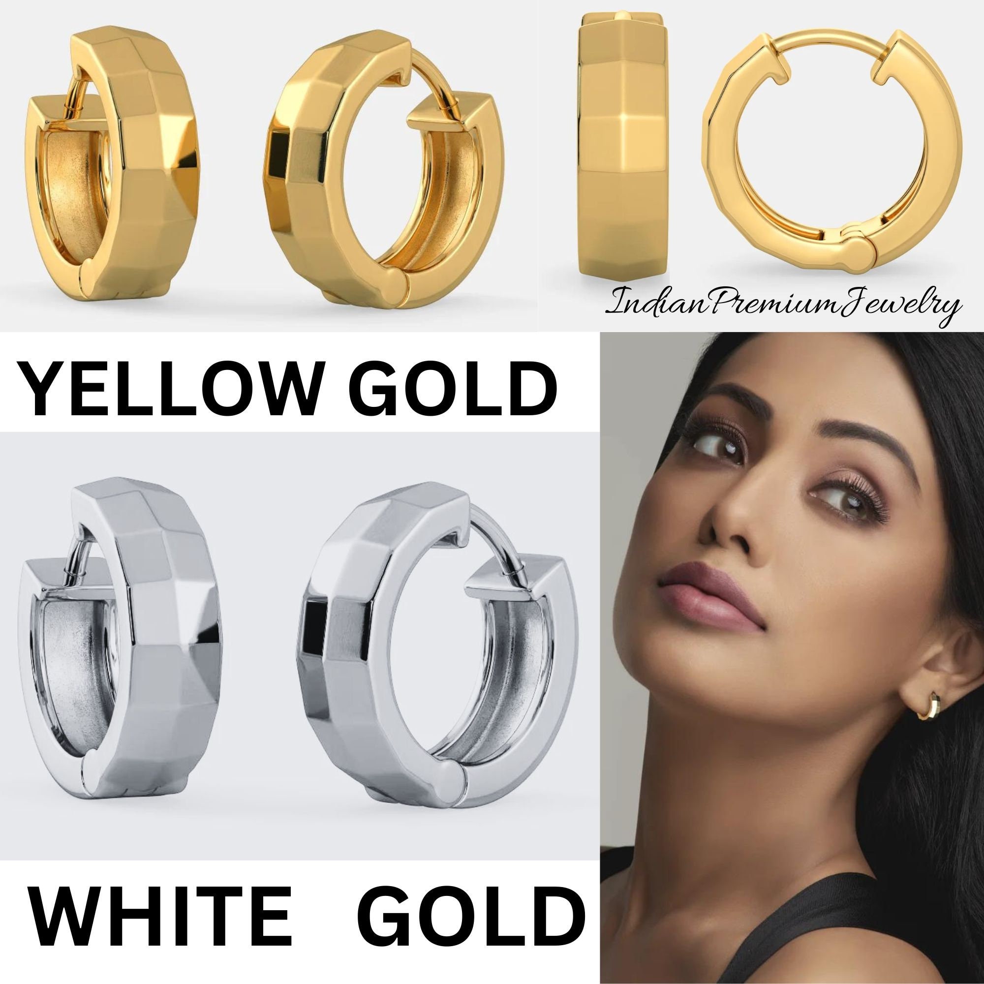 18K Solid Gold Diamond Earring, Multi Pierced Hoop Earrings,designed Huggie Earrings,gold Hoop ...