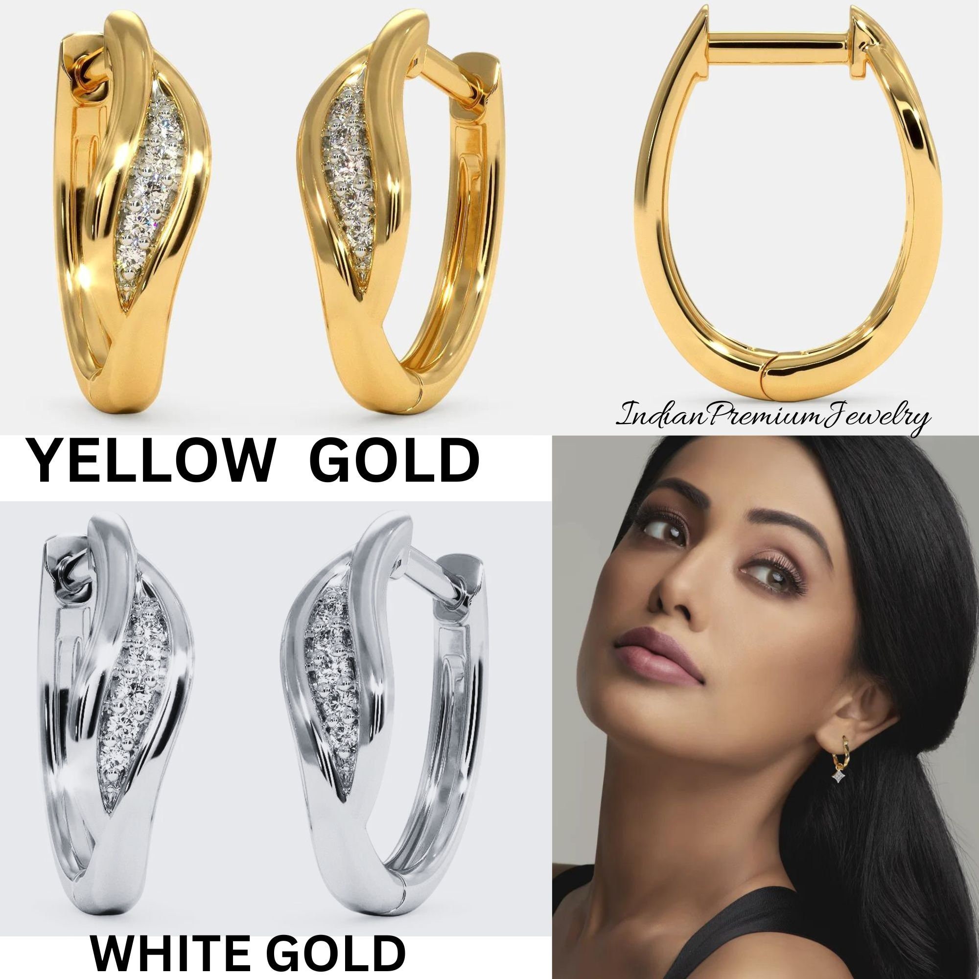 18K Solid Gold Diamond Earring, Multi Pierced Hoop Earrings,designed Huggie Earrings,gold Hoop ...