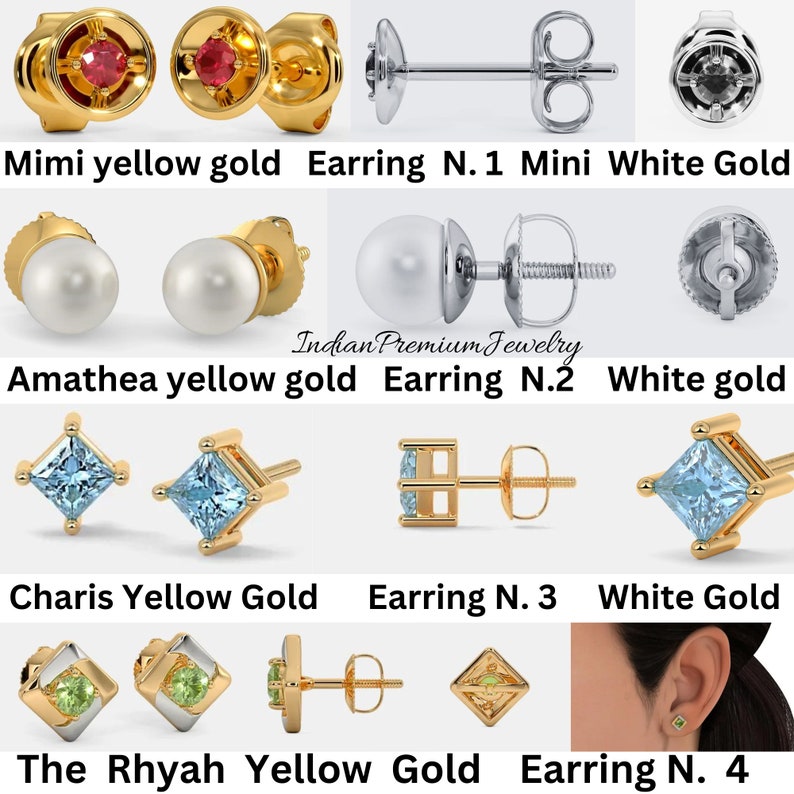 Buy 18K Solid Gold Studs Earring With 15 Design ,solitaire Studs, 14K ...