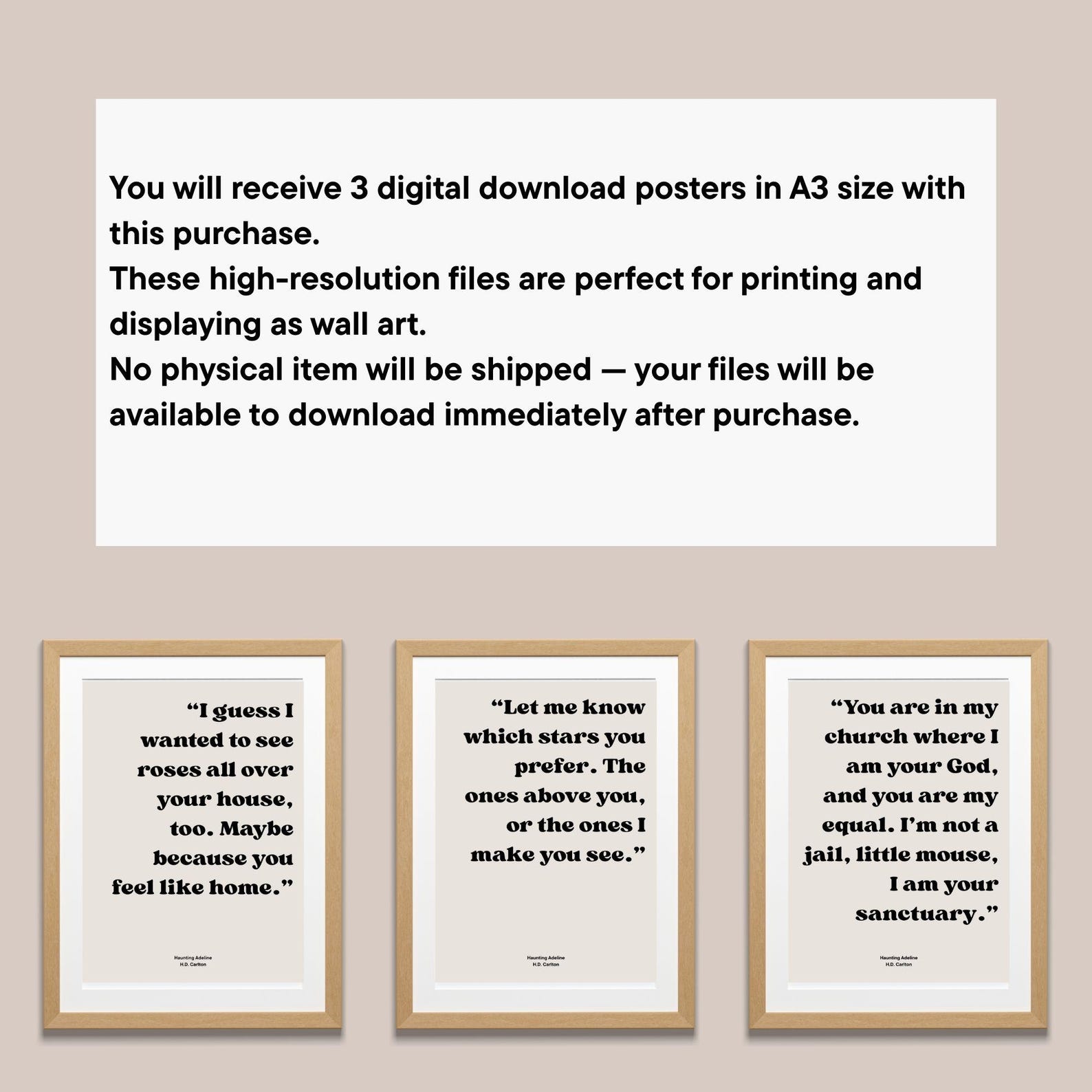 Haunting Adeline Quote Poster Set – Dark Romance Printable Wall Art (3 ...