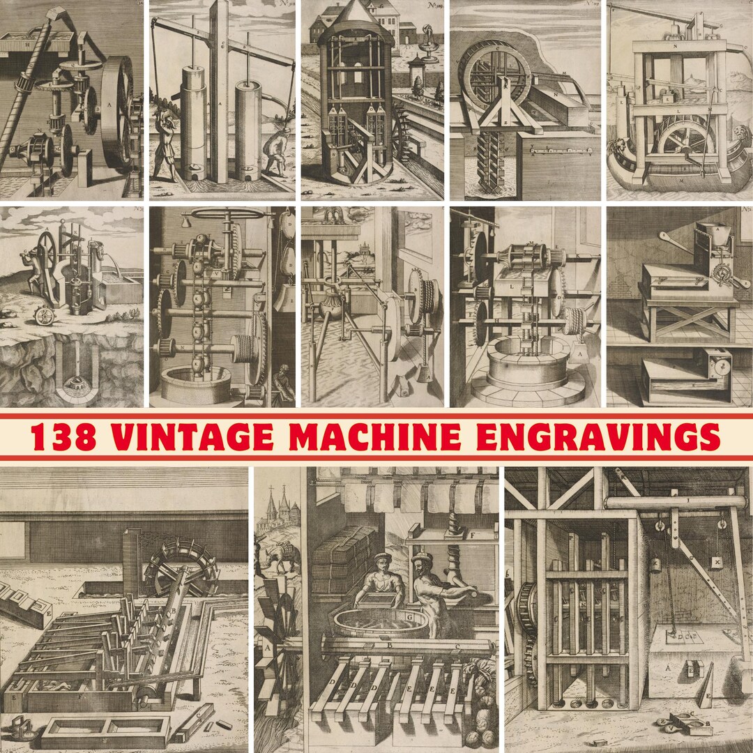 138 Vintage Machine Engravings Art Collection: High-quality |300 DPI ...