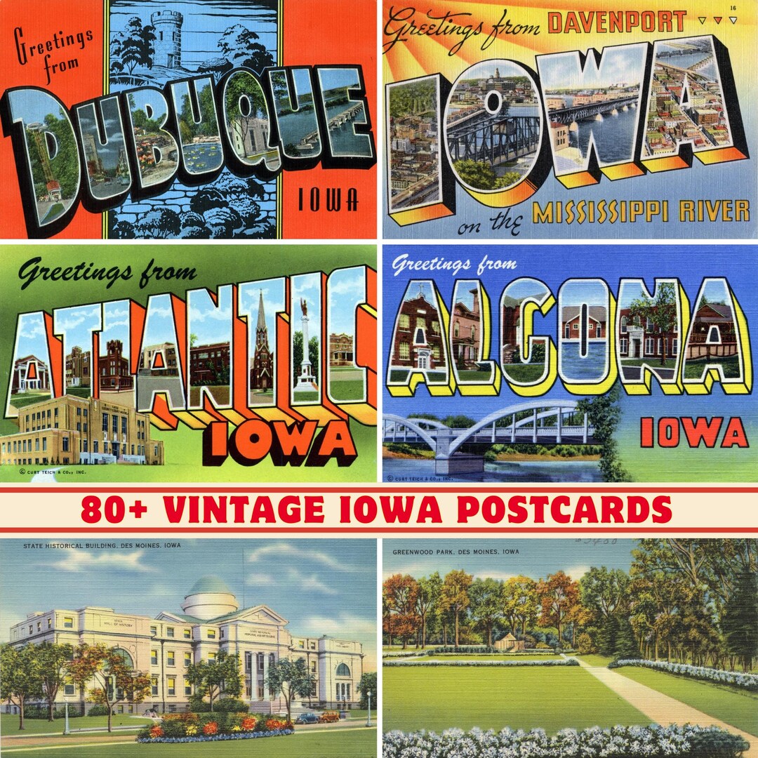 Vintage Iowa Postcard Collection: 80+ Iowa Landmarks (digital Print Set ...