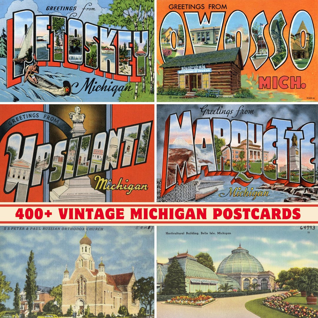400+ Vintage Michigan Postcards: Landmark & Scenery Prints (300 DPI ...