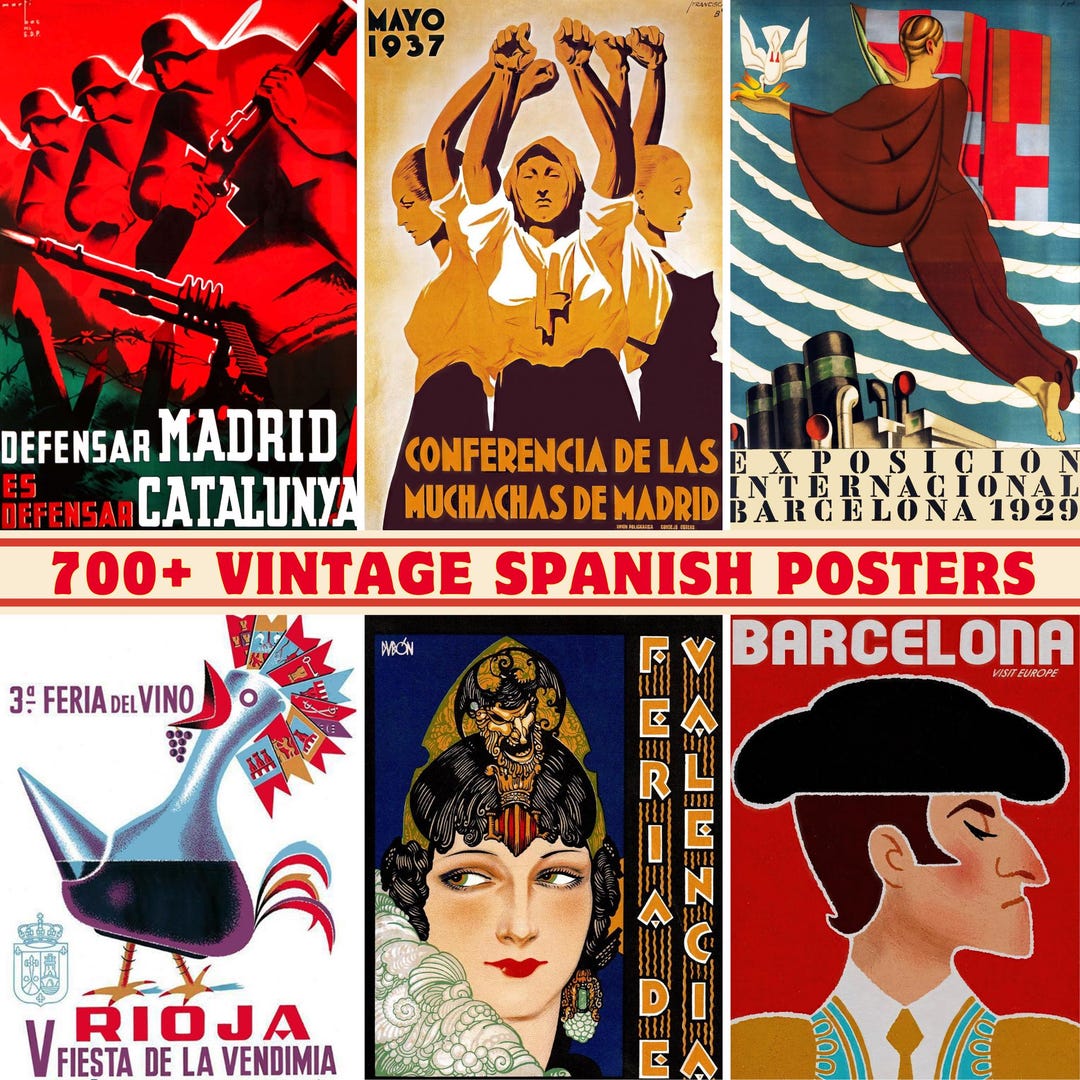 700+ Vintage Spanish Poster Collection: Retro Art Prints (digital ...