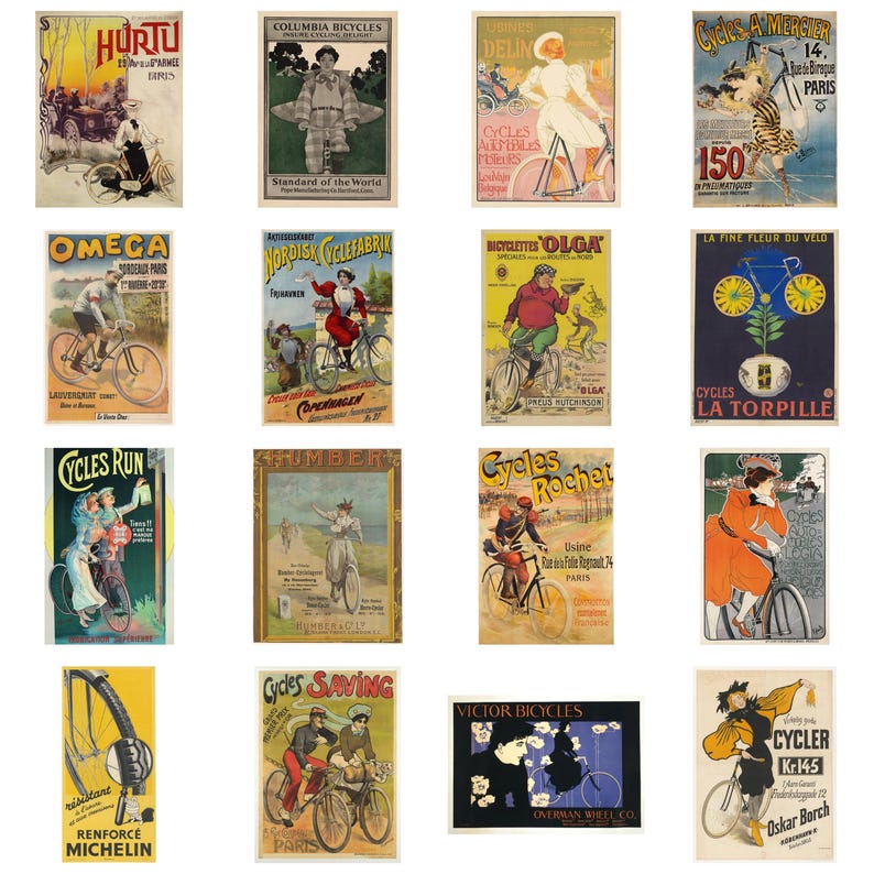 Vintage Bicycle Ad Collection: 120+ Retro Cycling Posters (300 DPI ...