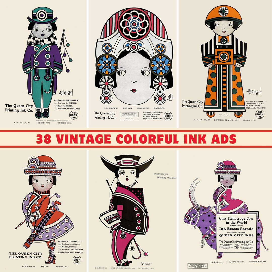 38 Vintage Art Deco Ink Ads: Retro Illustrations (300 DPI Printable) - Etsy