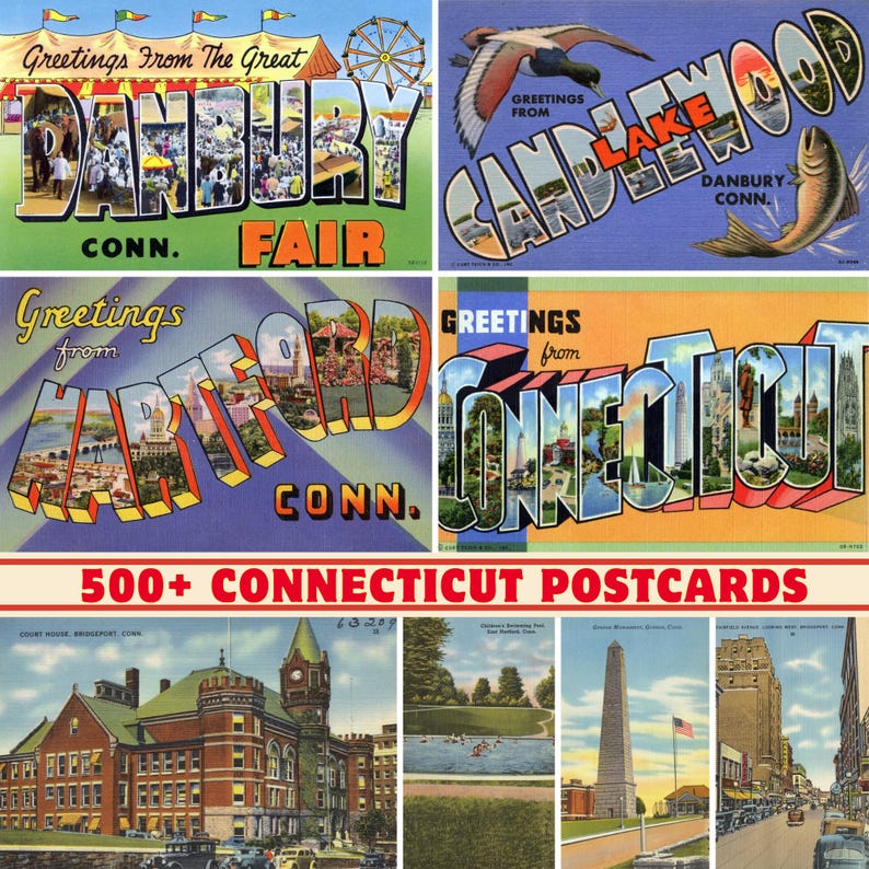 500 Vintage Connecticut State Greeting Card & Postcard Collection 300 ...