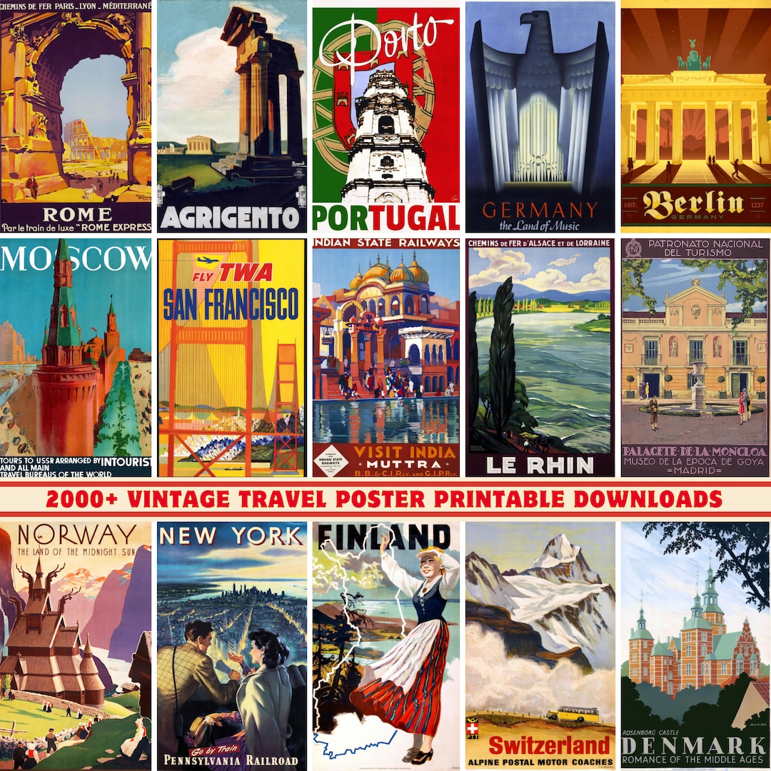 2000+ Printable Travel Poster |300 DPI Printable | Vintage Travel Wall ...