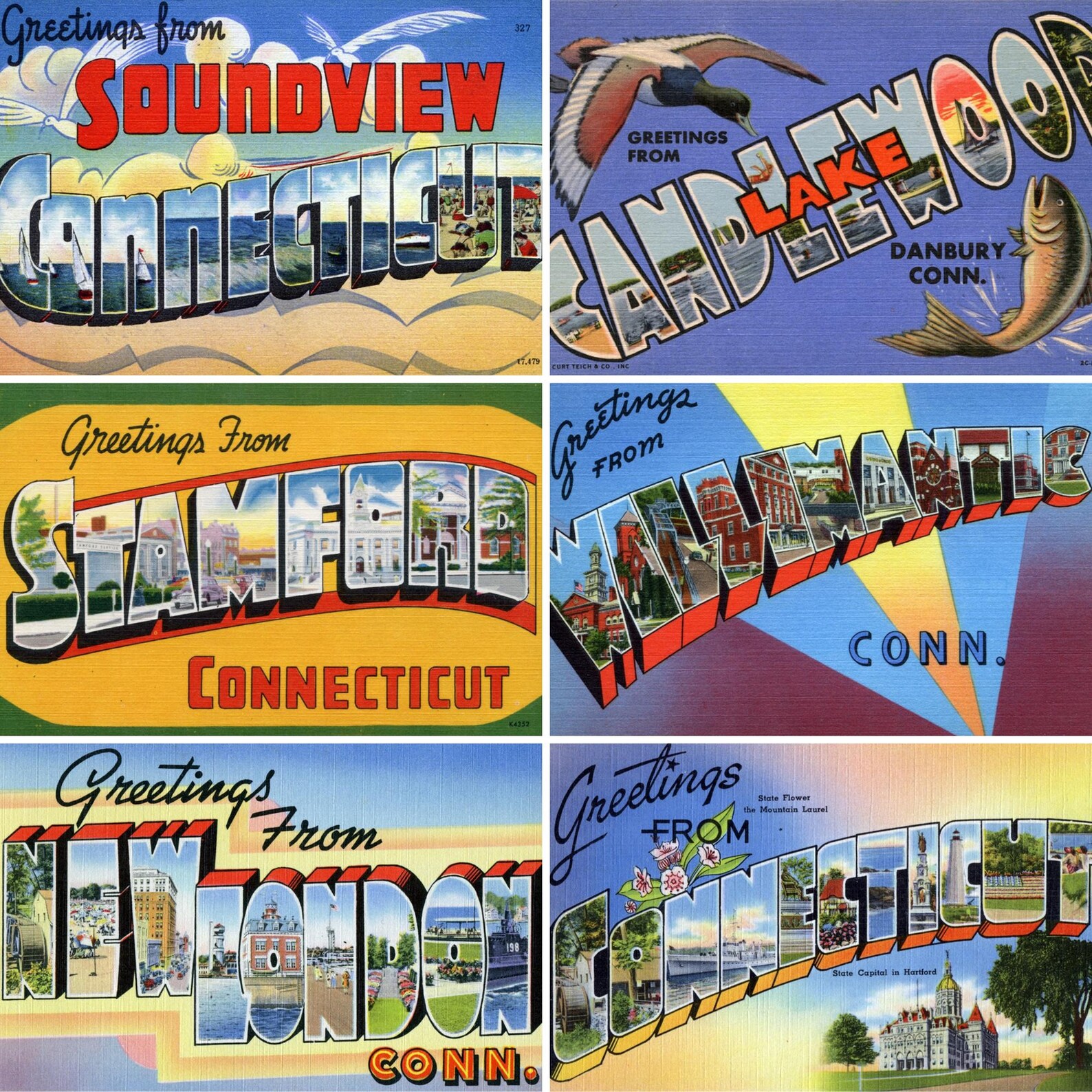 500 Vintage Connecticut State Greeting Card & Postcard Collection 300 ...