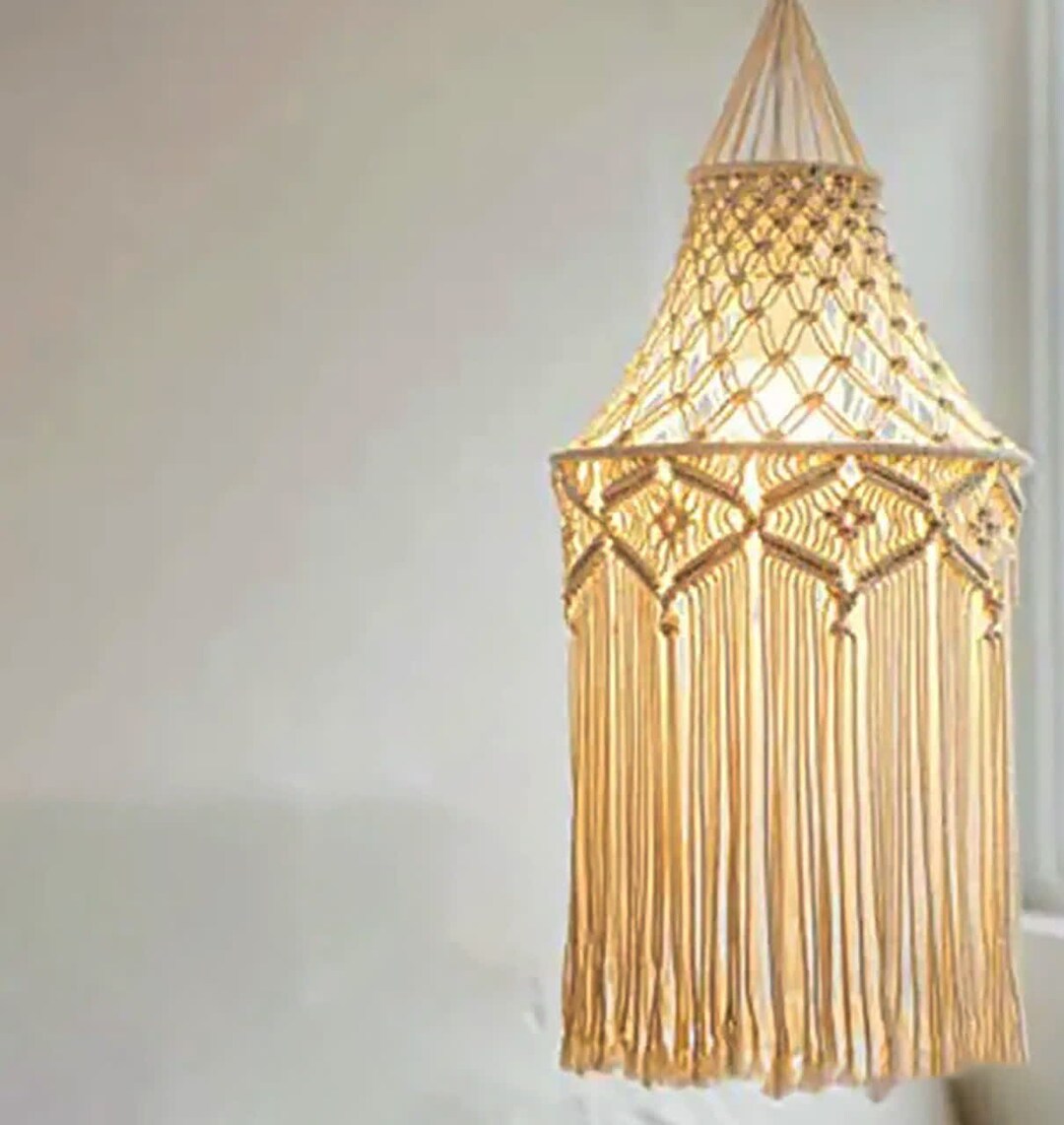 Boho Fringe Chandelier. Cotton Pendant Lampshade. Fringe Light Fixture ...