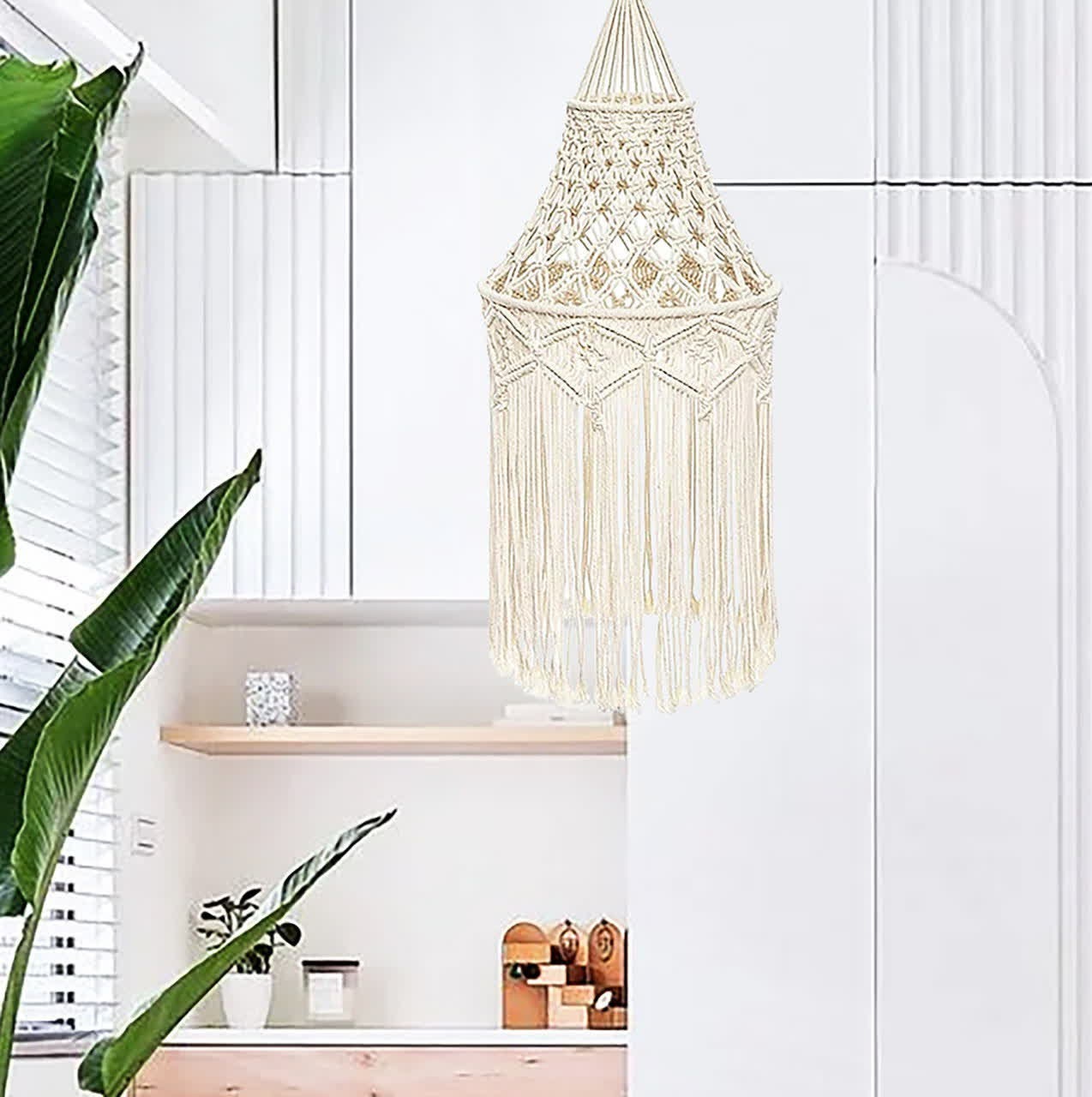 Boho Fringe Chandelier. Cotton Pendant Lampshade. Fringe Light Fixture ...