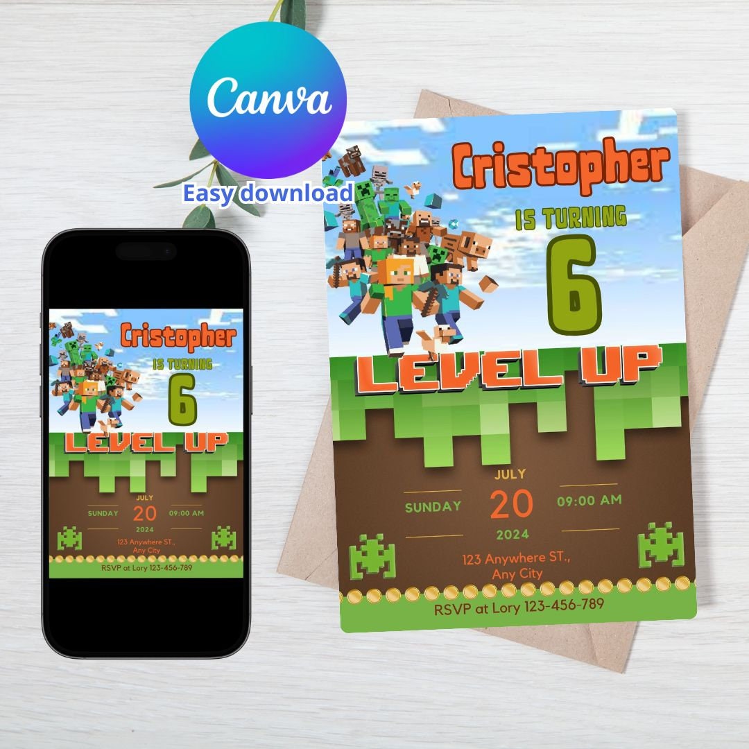 Minecraft Party Invitation - Etsy