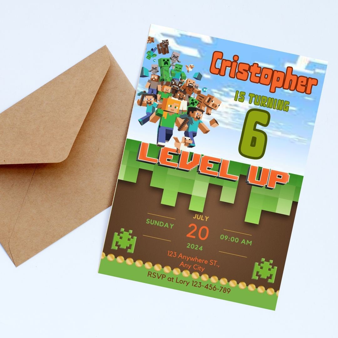 Minecraft Party Invitation - Etsy