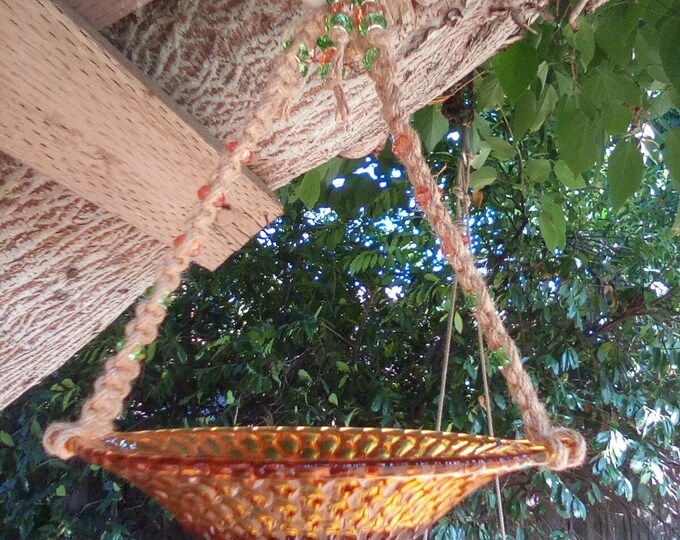 Hanging Vintage Glass, Glass Bird Feeder, Autumn/fall Amber Color Bird ...