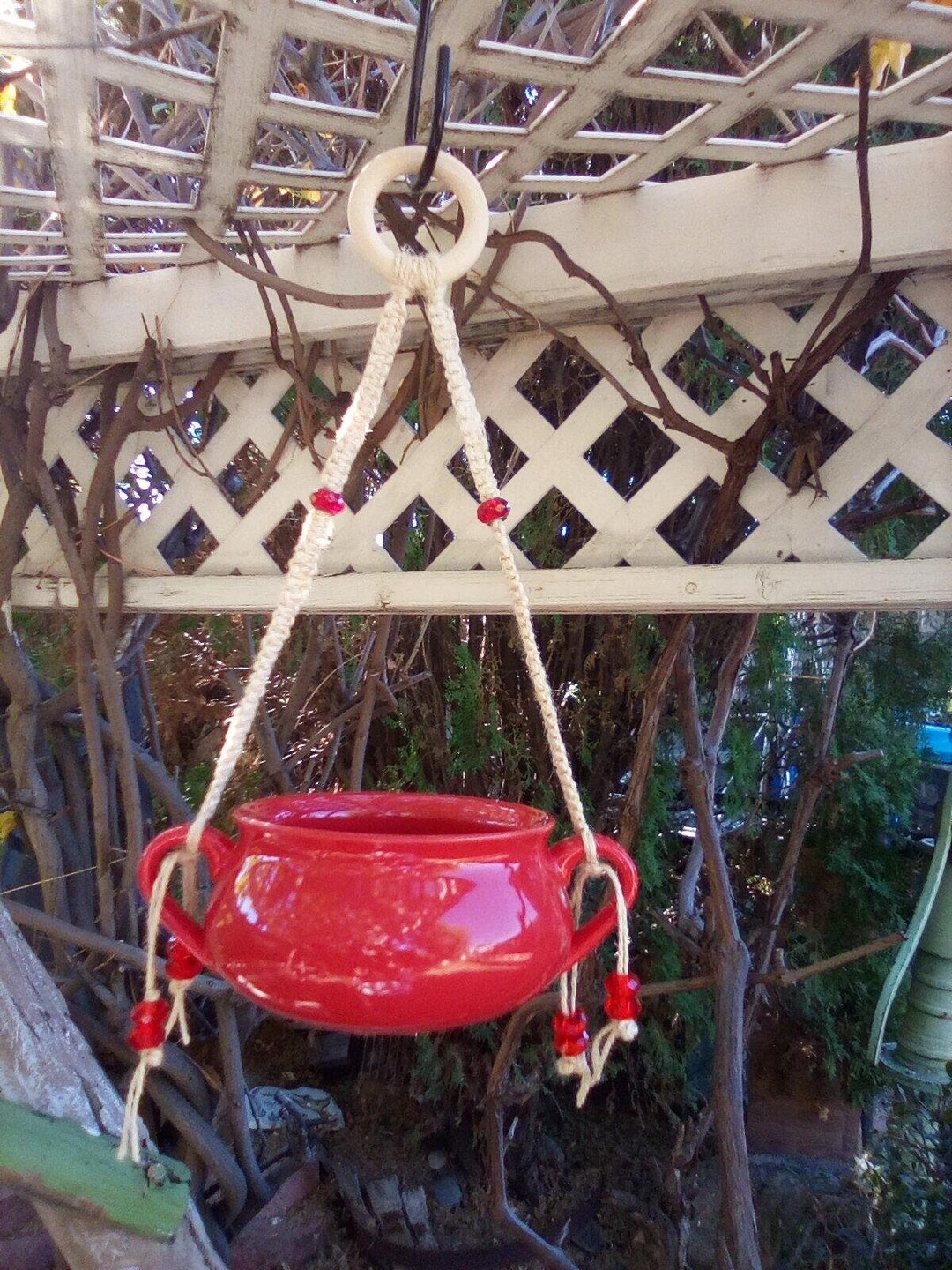 Ceramic Hanging Bird Feeder, Crock Style Red Birdfeeder, Host Gift ...