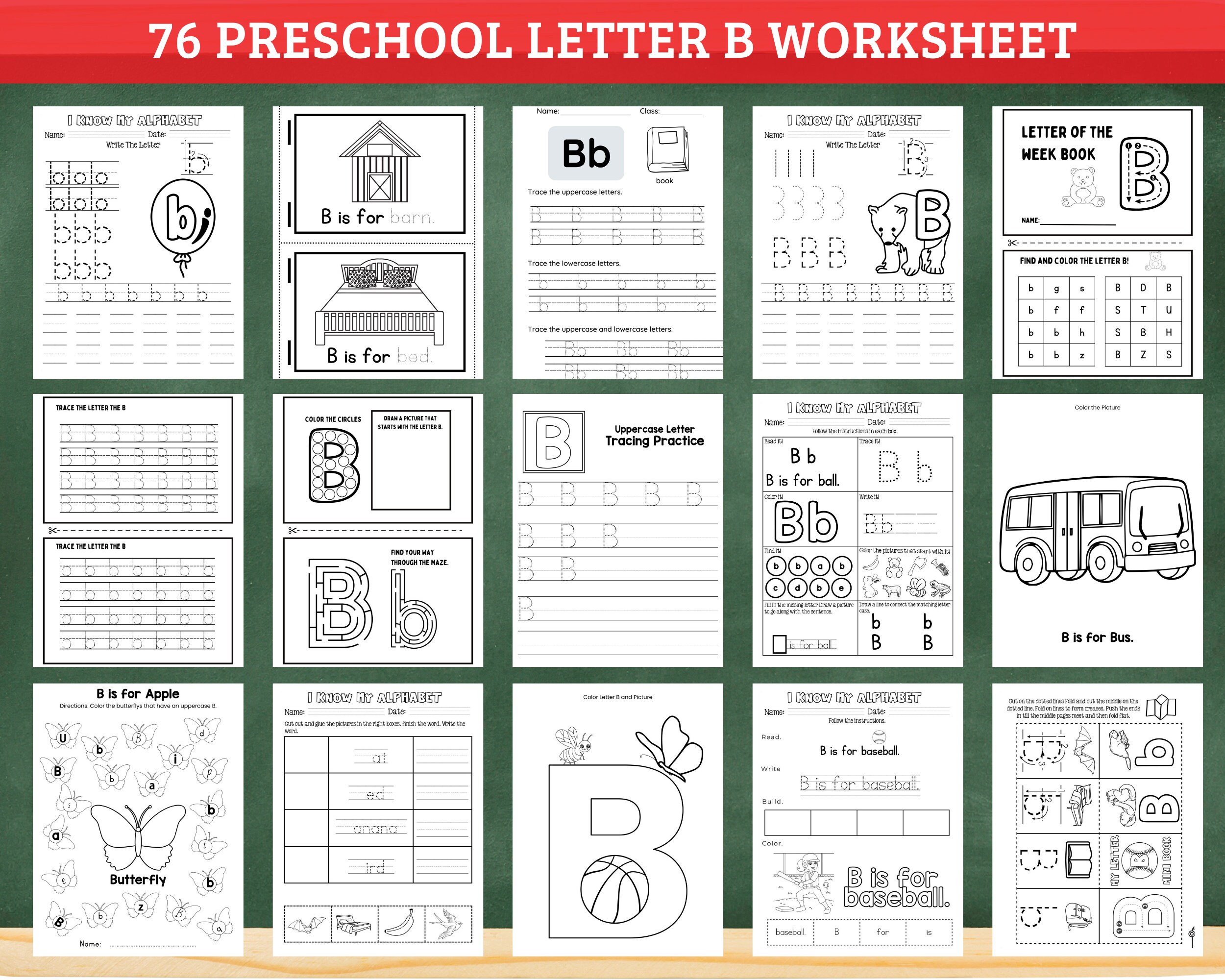 Preschool Letter B Worksheet: Tracing & Recognition Activity Printable ...