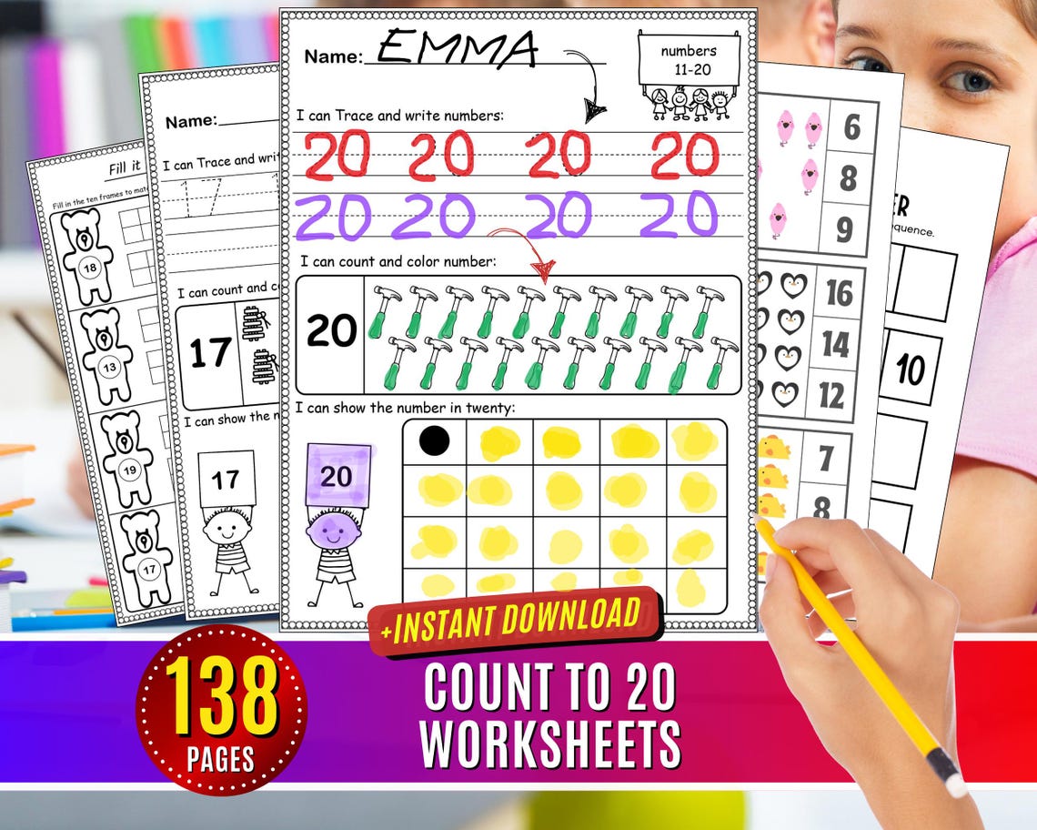 Count to 20 Worksheets, Learning Counting 1 to 20 Math Kids, Tracing ...
