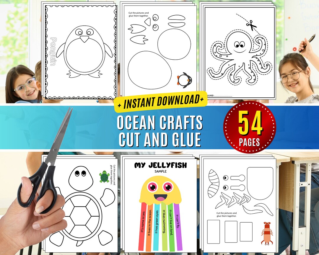 Ocean Crafts Penguin for Preschool Fish Cut and Paste Turtle Coloring ...