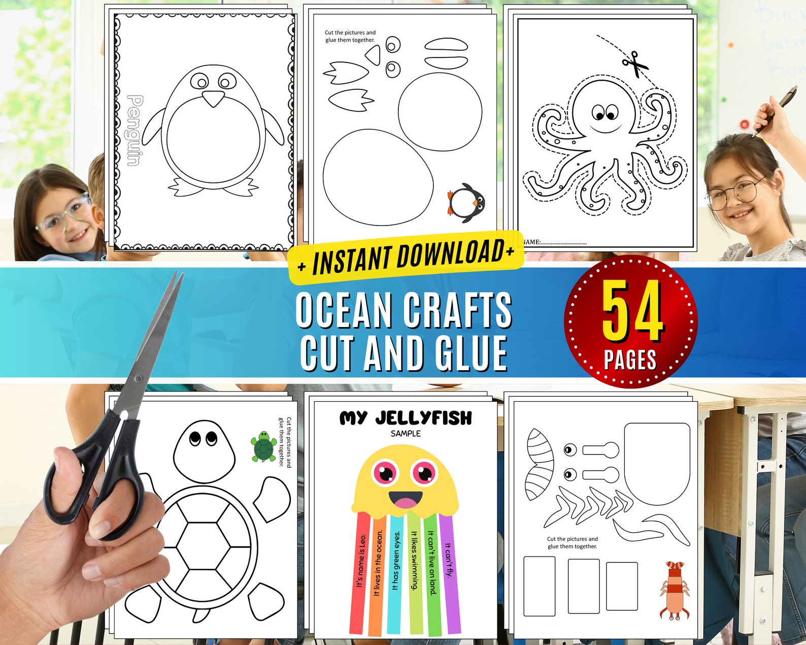Ocean Crafts Penguin for Preschool Fish Cut and Paste Turtle Coloring ...