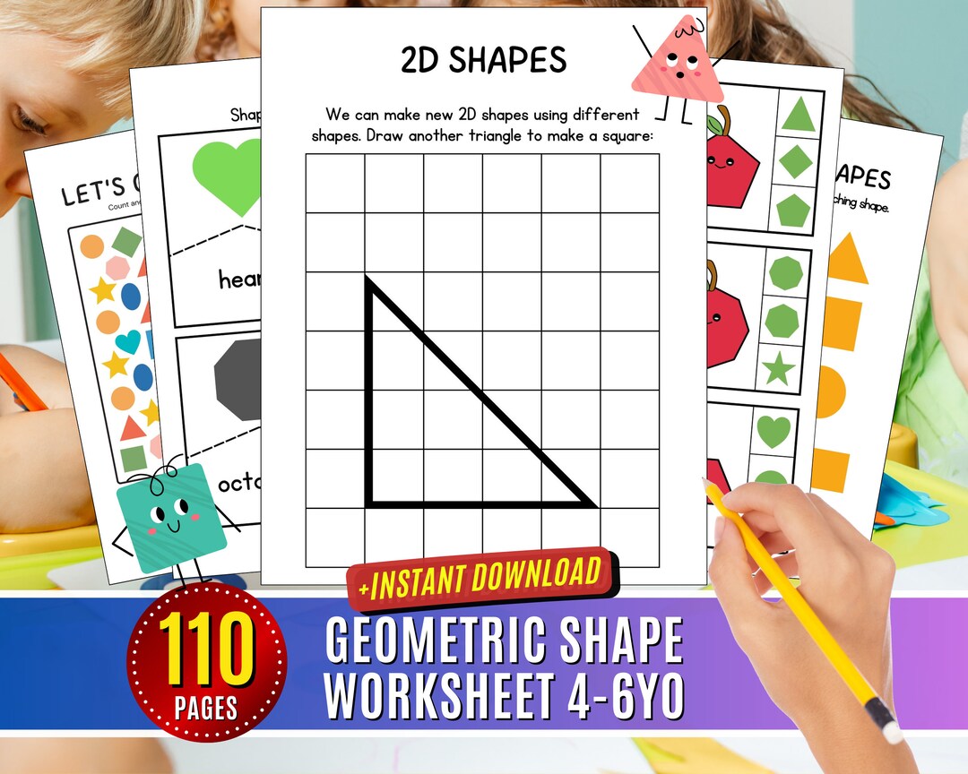 Shapes Worksheet Tracing Preschool Geometry 2D Shape Printable Activity ...