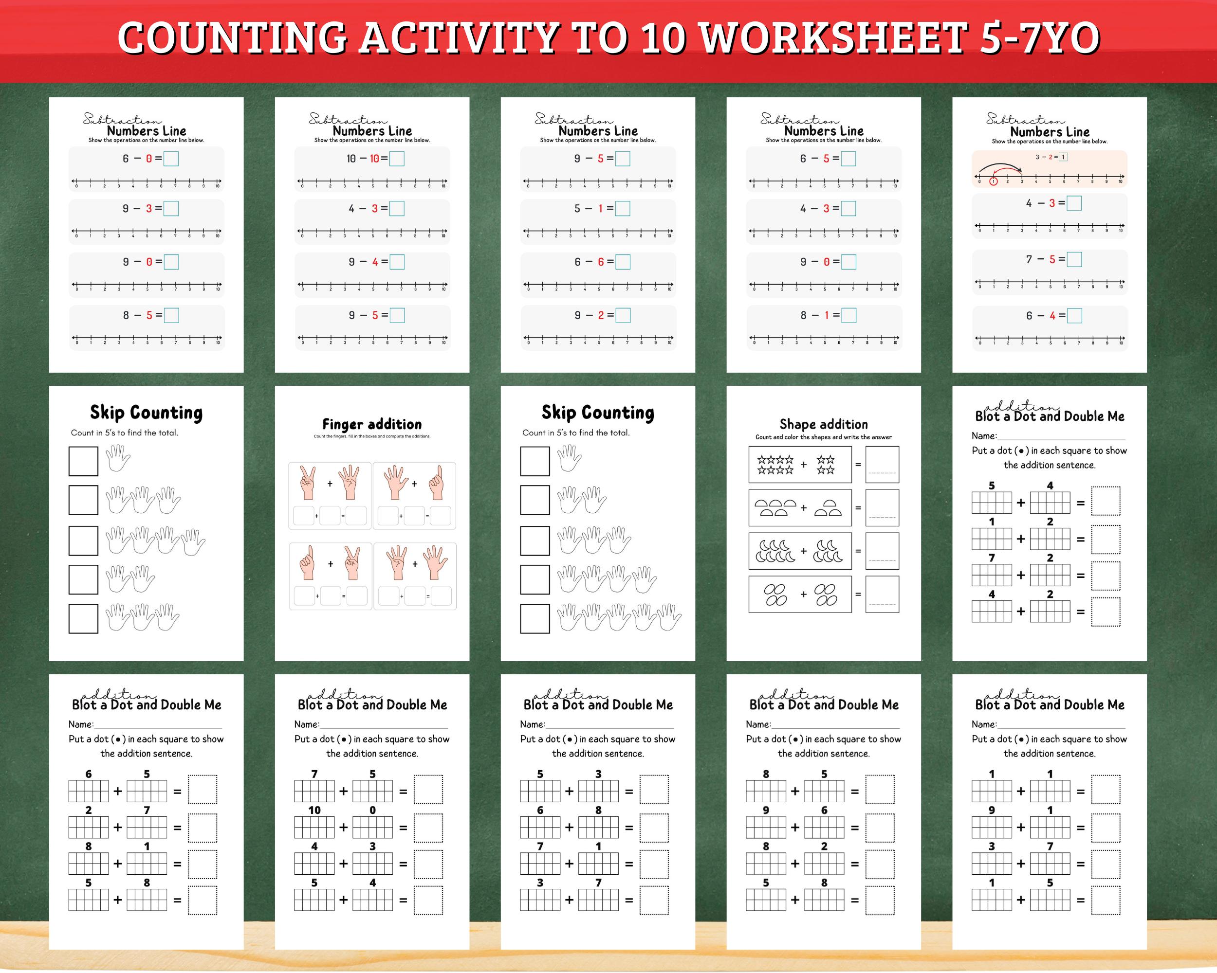 Counting Activity Number Lines Count to 10 Ten Frame Printable Count ...