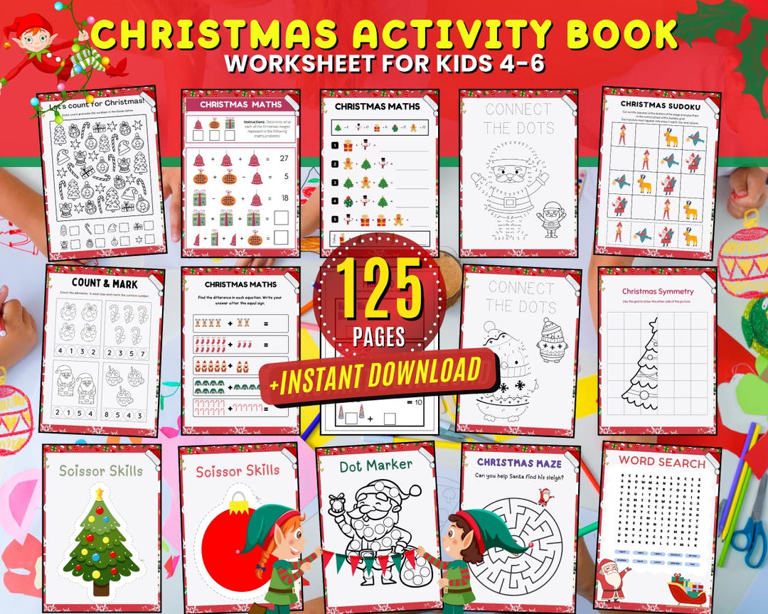 Christmas Activity Book Printable Worksheet Fun Coloring Page for Kids ...