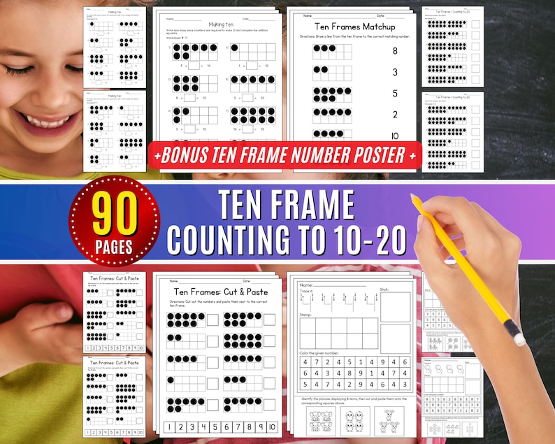 Ten Frame Printable Worksheet Counting to 20 Learning Visual Count 1-20 ...