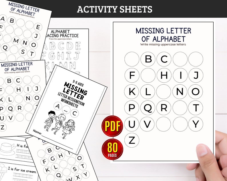 Missing Letter Alphabet Worksheets for Kids, Fill the Missing Letter ...