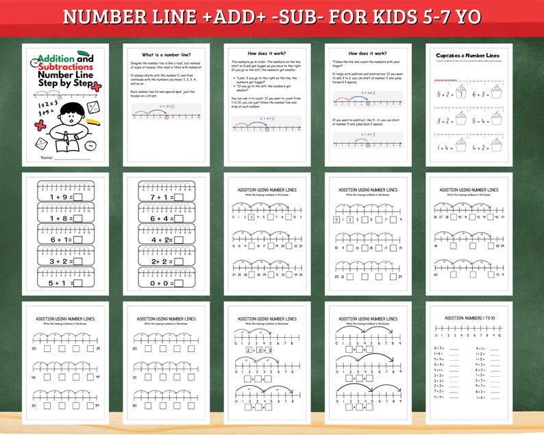 Math Number Line Addition Worksheets Add and Subtraction Practice, Skip ...
