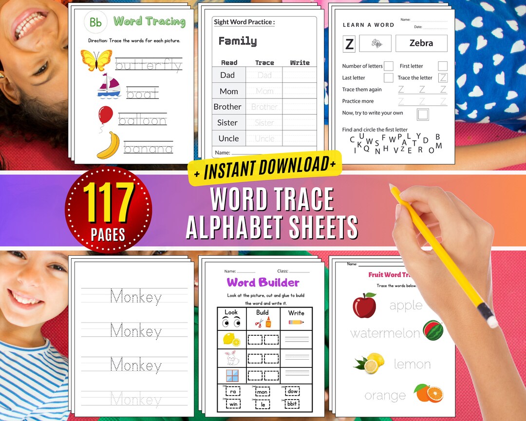 Word Trace the Alphabet Abc English Letter, Word Activity Family ...