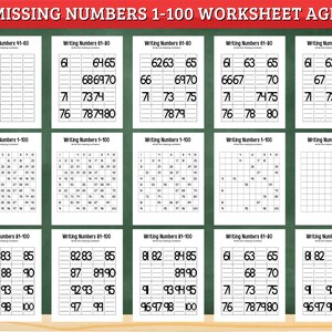 Missing Numbers Worksheets 1-100 Sequence Counting Practice Number ...